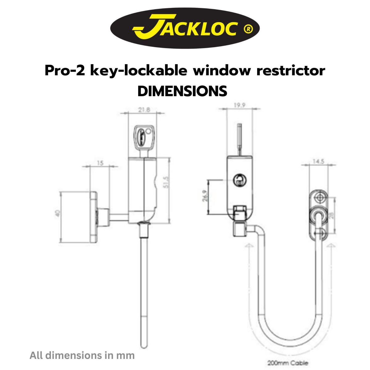 Pro 2 by Jackloc Key-Locking Cable Window Restrictor (Box of 20) - Jackloc